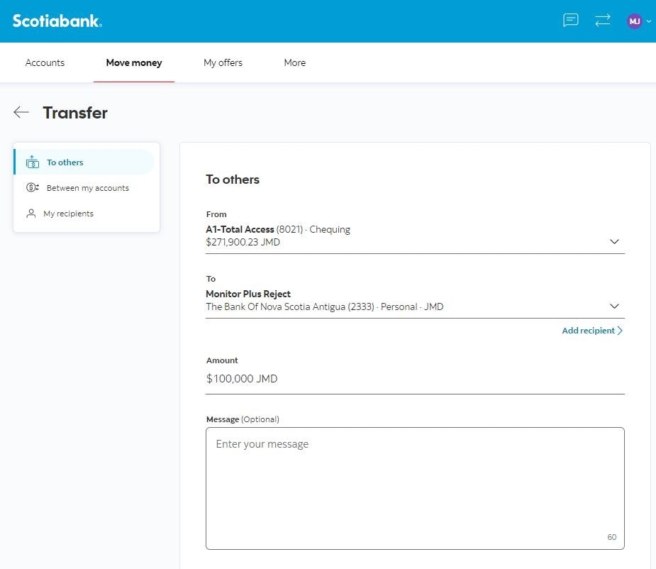 Scotia OnLine - Make a transfer to others | Scotiabank Bahamas